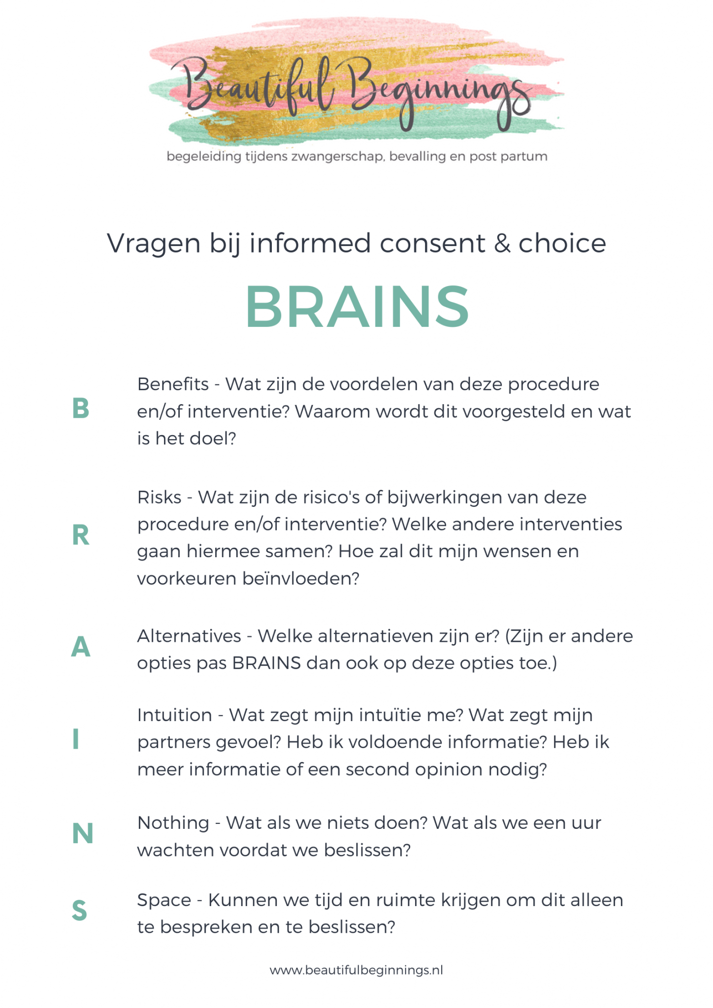 De B van BRAINS: hoe kun je die gebruiken tijdens de bevalling? - Beautiful Beginnings